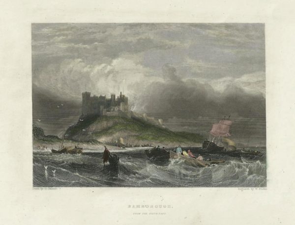 'BAMBOROUGH. FROM THE SOUTH EAST.' [Bamburgh Castle] by G. Balmer / W ...