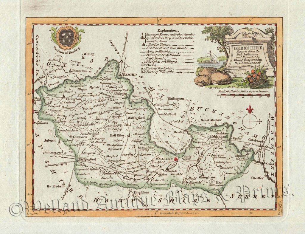 'AN ACCURATE MAP of BERKSHIRE Divided into its HUNDREDS: By G. Rollos ...