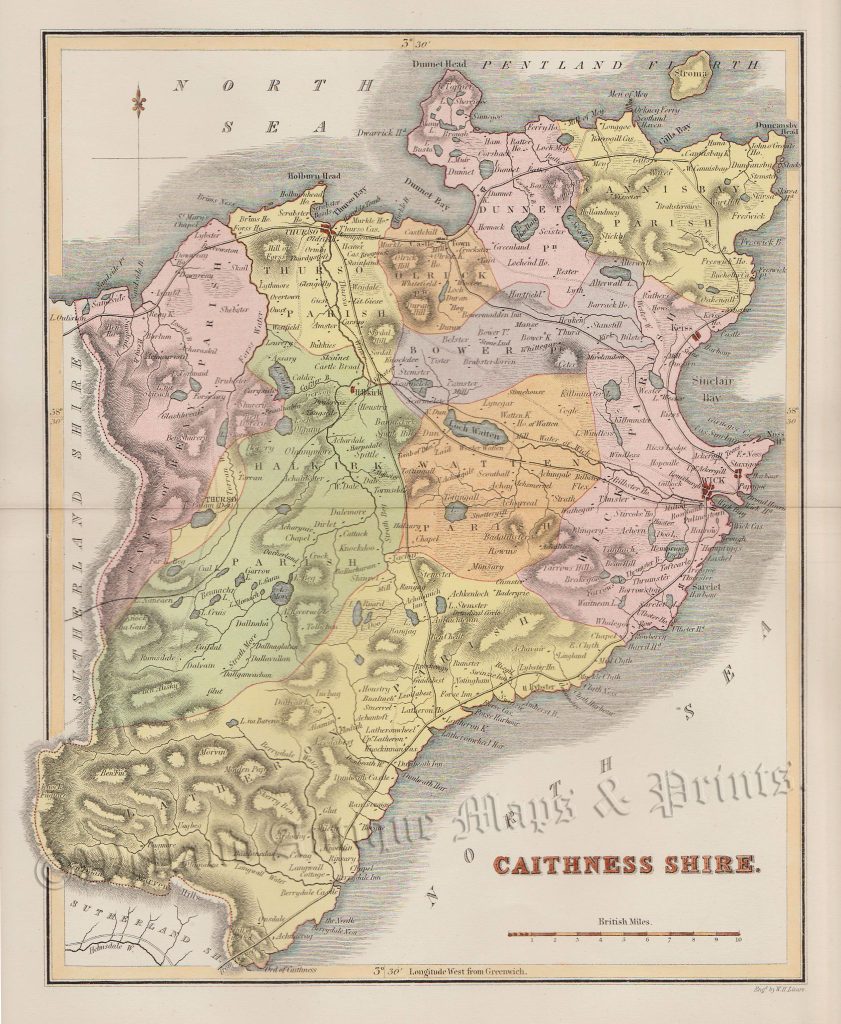 'KINCARDINE SHIRE.' by W. H. Lizars c.1884 - Welland Antique Maps