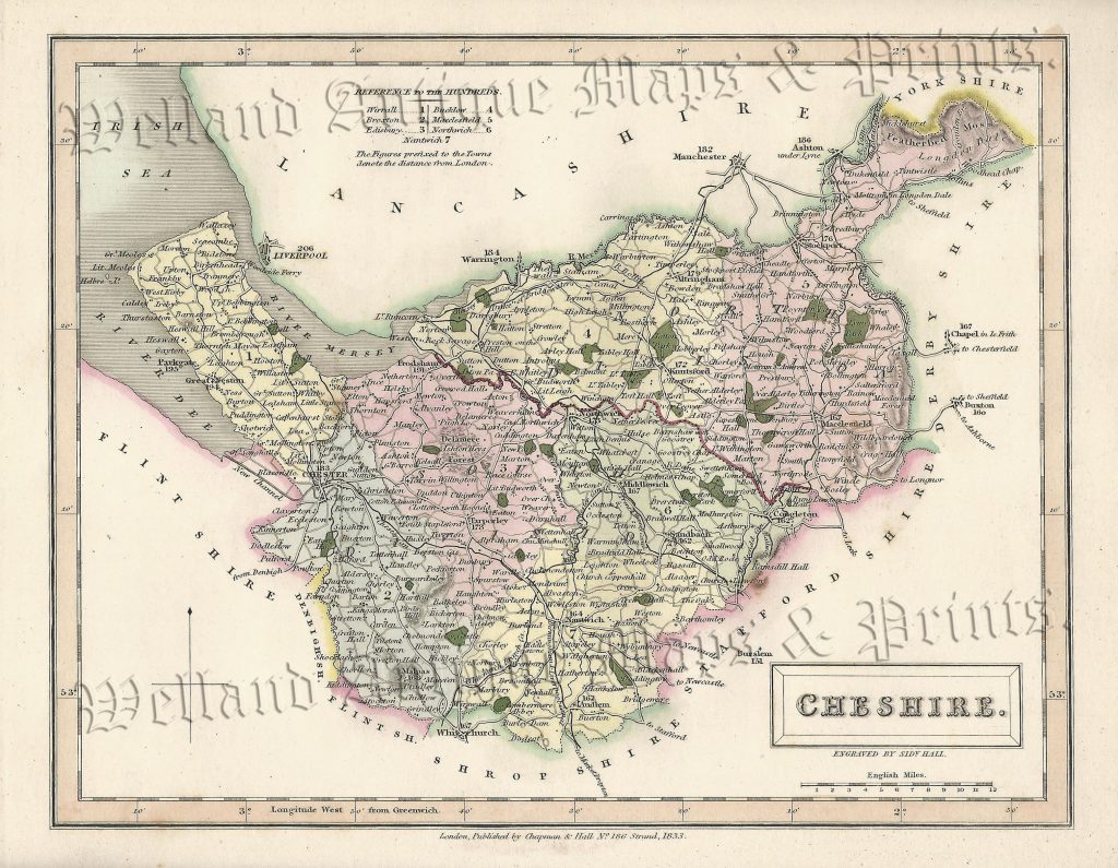 ‘CHESHIRE’ (Hobson Fox Hunting Map) By J. & C. Walker c.1850 – Welland ...