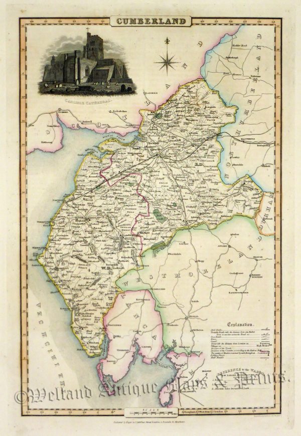 'CUMBERLAND' by J. Pigot & Co. c.1840 - Welland Antique Maps