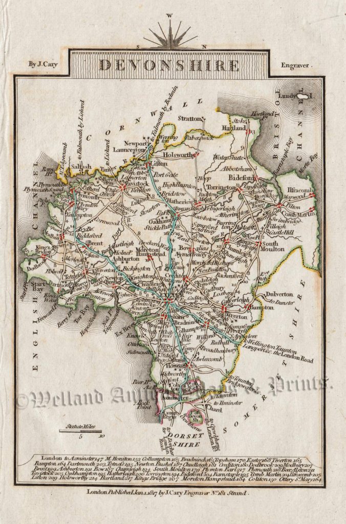 'DEVONSHIRE' (Hobson Fox Hunting Map) By J. & C. Walker c.1850 ...