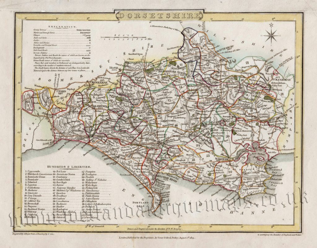 'DORSET SHIRE By Rob: Morden' c.1722 - Welland Antique Maps