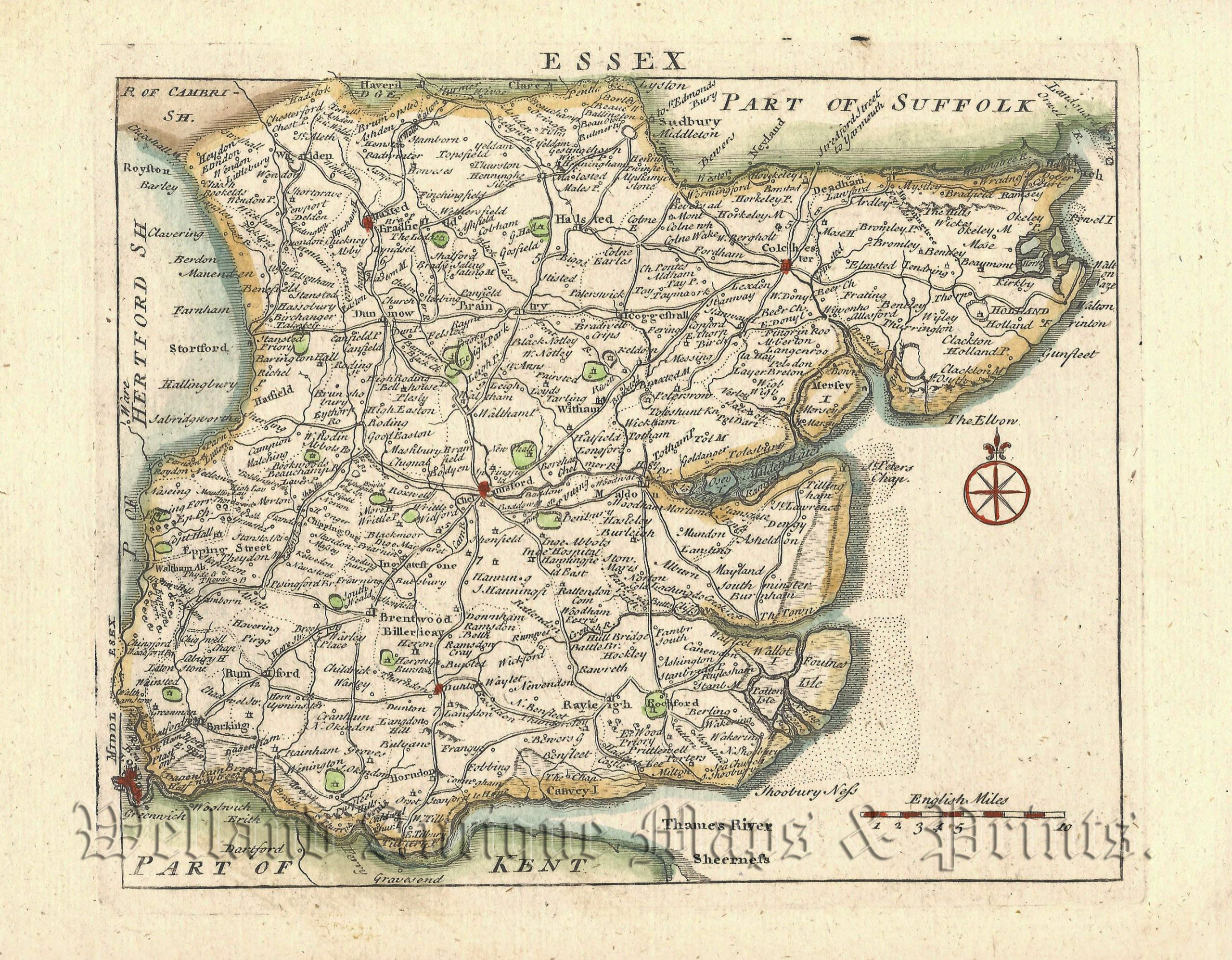 'ESSEX' by Thomas Read (John Rocque) c.1746 - Welland Antique Maps
