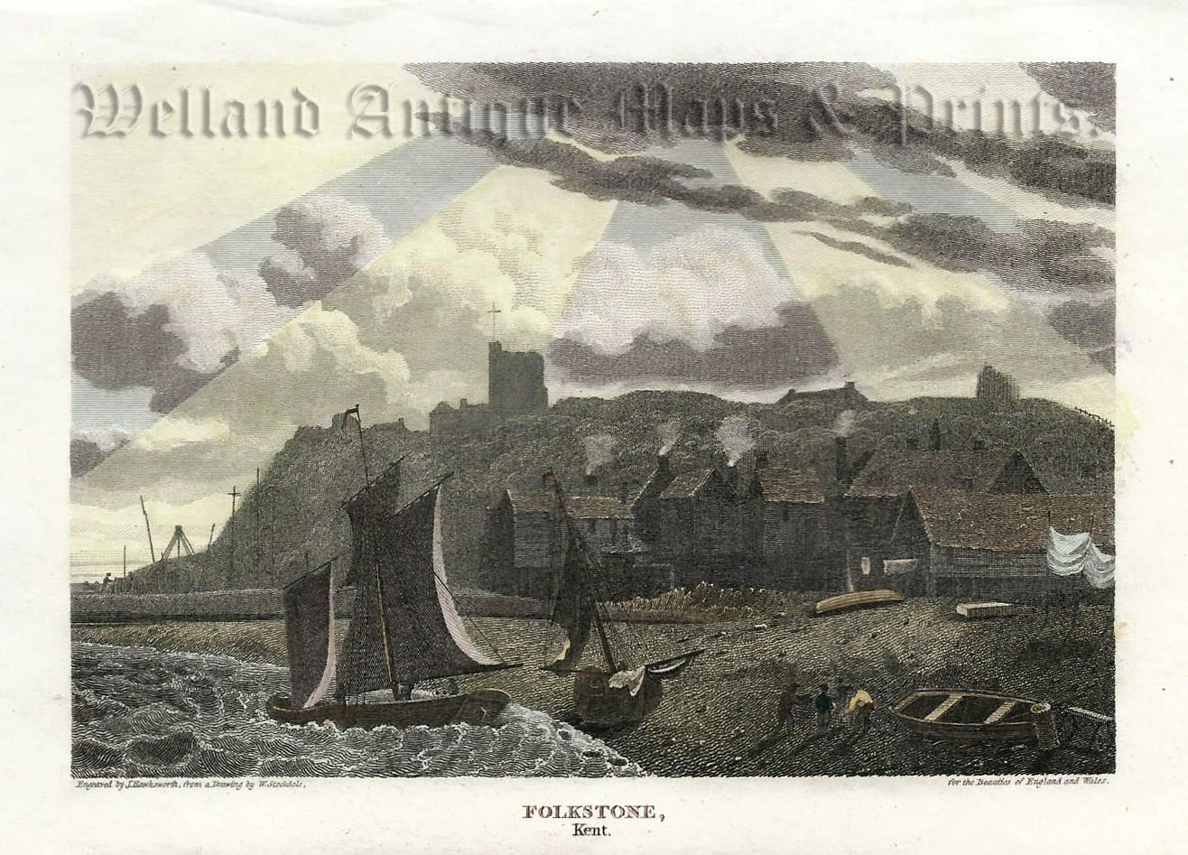 'FOLKSTONE, Kent.' by W. Stockdale / J. Hawksworth c.1812 ('Beauties of ...