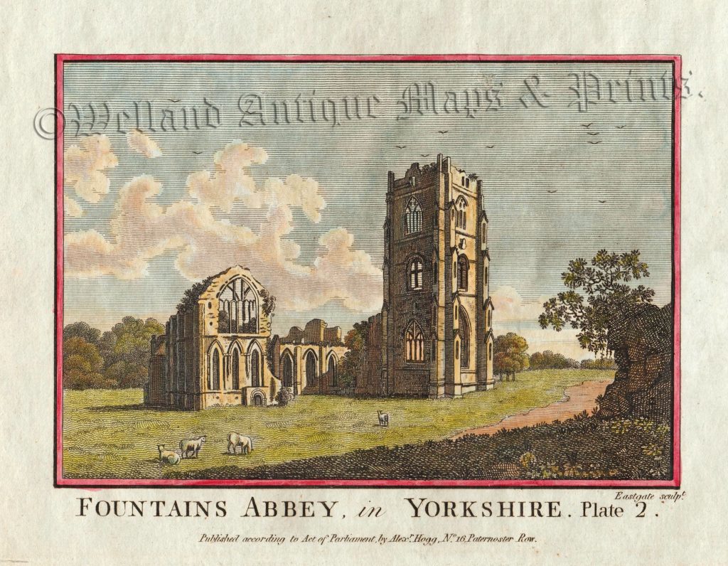 'FOUNTAINS ABBEY' by E. W. Haslehust c.1920-1940s - Welland Antique Maps