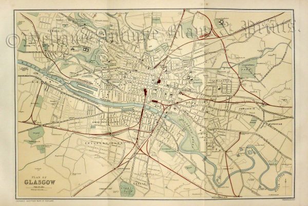 'PLAN OF GLASGOW' by J. Bartholomew c.1884 - Welland Antique Maps