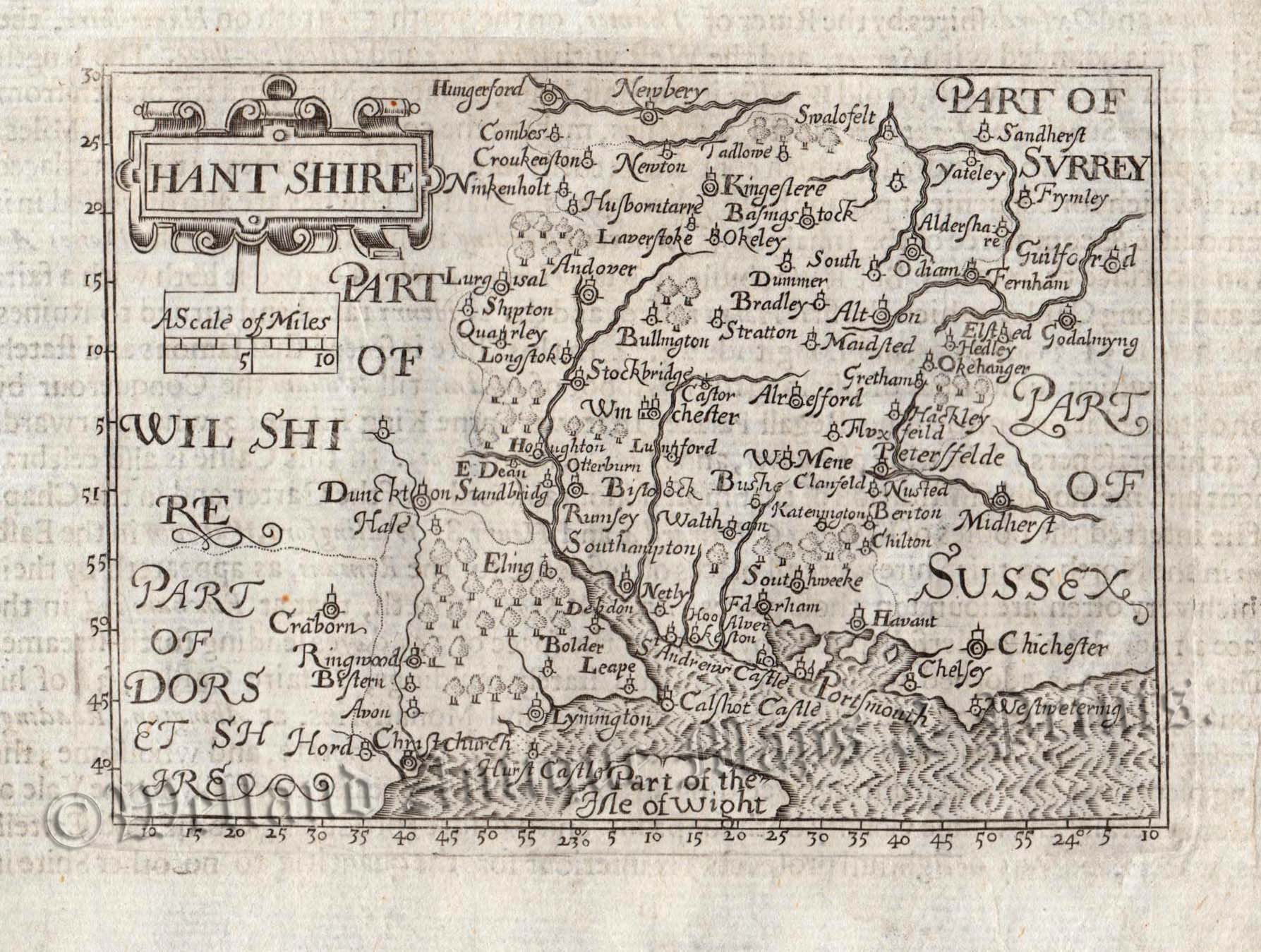 'HANT SHIRE' (Hampshire) by John Bill c.1626 - Welland Antique Maps