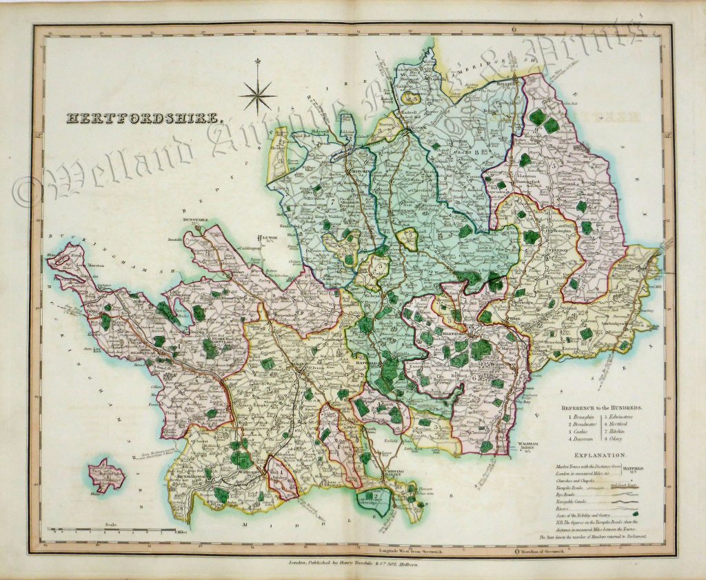 ‘HERTFORDSHIRE.’ by Joshua Archer c.1860 – Welland Antique Maps