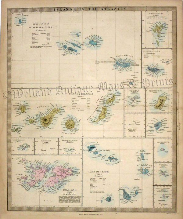 'ISLANDS IN THE ATLANTIC' by J. & C. Walker / S.D.U.K. c.1857 - Welland ...