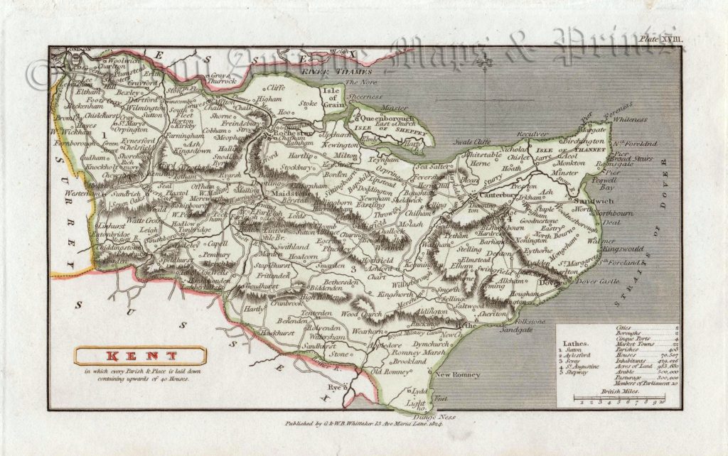 'KENT' by Thomas Moule c.1840s - Welland Antique Maps
