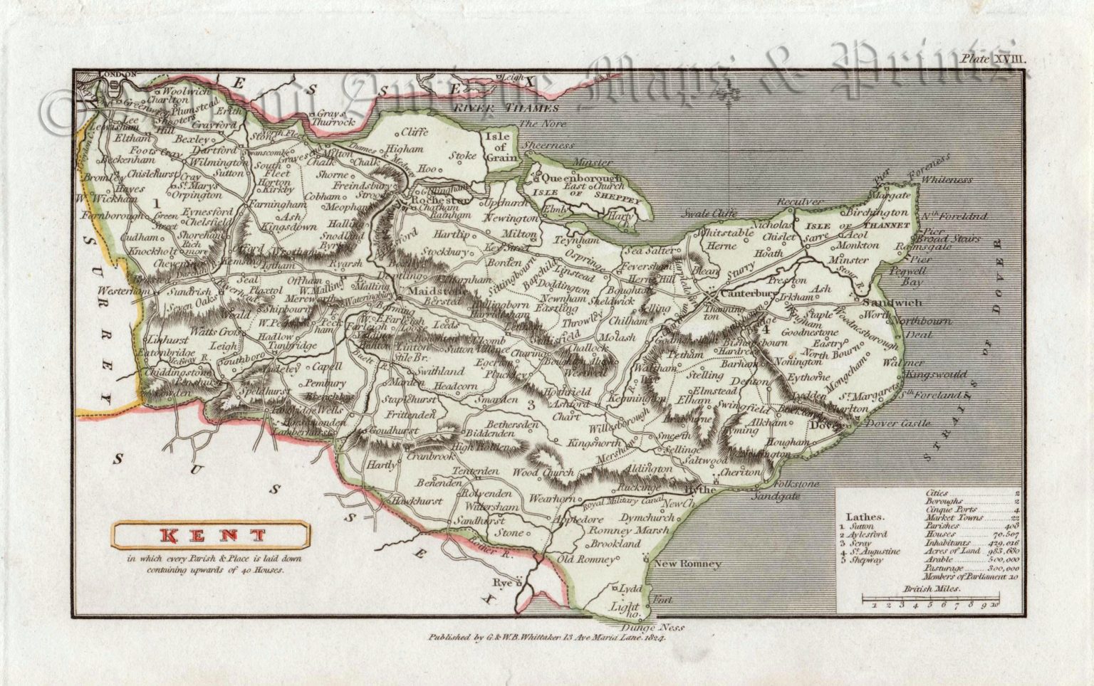 'KENT' by Thomas Moule c.1840s - Welland Antique Maps
