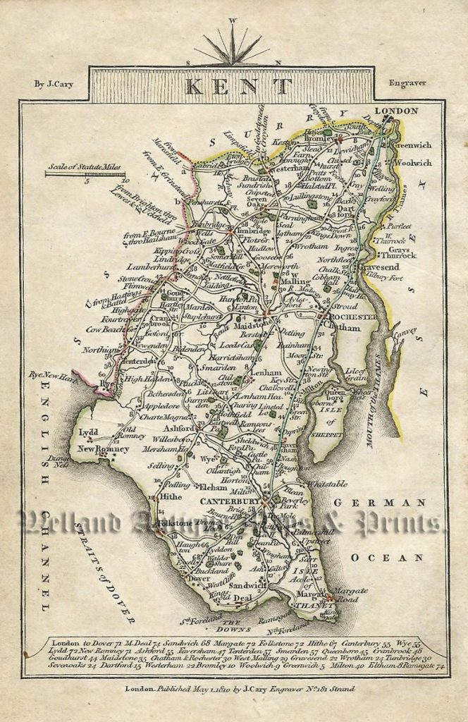 'LANGLEY'S new MAP of KENT.' by E. Langley c.1820 - Welland Antique Maps