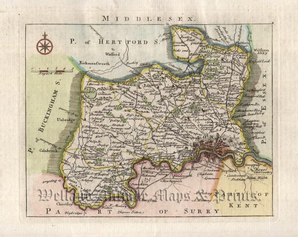 'MIDDLESEX' by Thomas Read (John Rocque) c.1769 - Welland Antique Maps