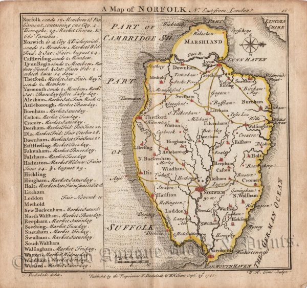 'A Map of NORFOLK N. East from London' by T. Badeslade & W. H. Toms c ...