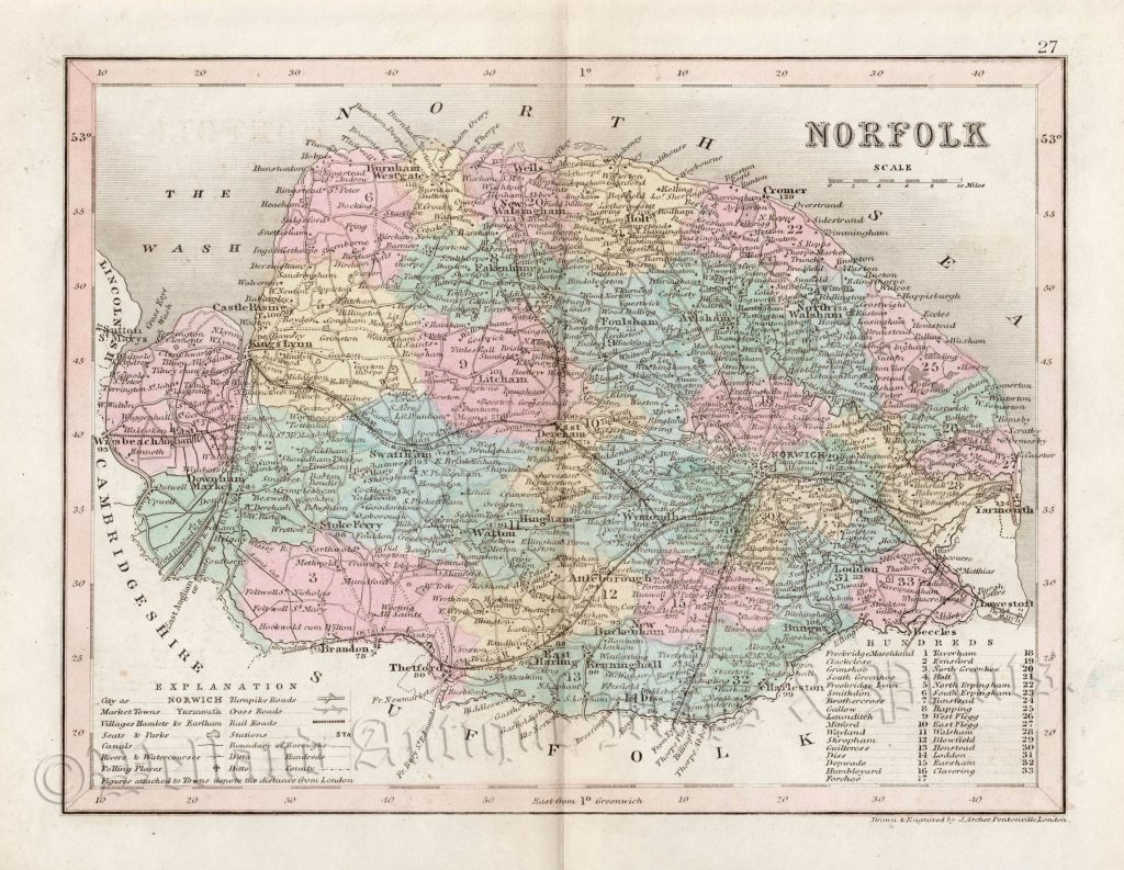 ‘NORFOLK By JOHN CARY Engraver.’ c.1818 (New & Correct English Atlas ...