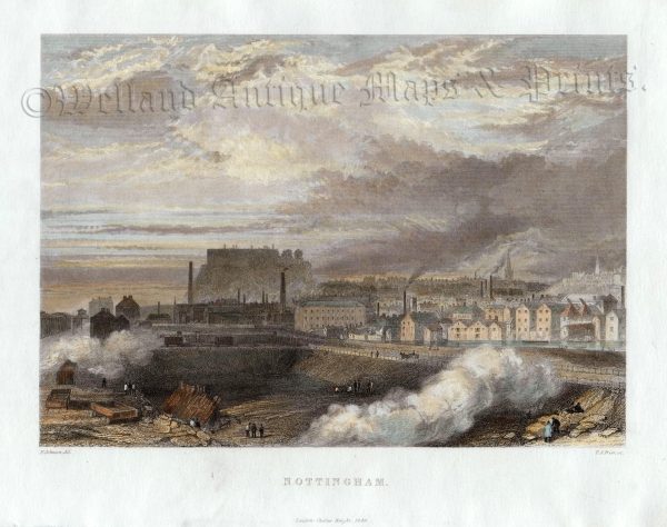 'NOTTINGHAM' by K. Johnson / T. A. Prior c.1849 - Welland Antique Maps
