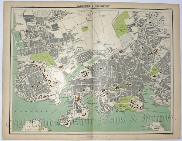 'PLYMOUTH & DEVONPORT' by J. Bartholomew c.1898 - Welland Antique Maps
