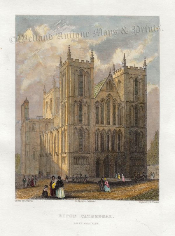 'RIPON CATHEDRAL. NORTH WEST VIEW.' by C. Warren / B. Winkles c.1838 ...