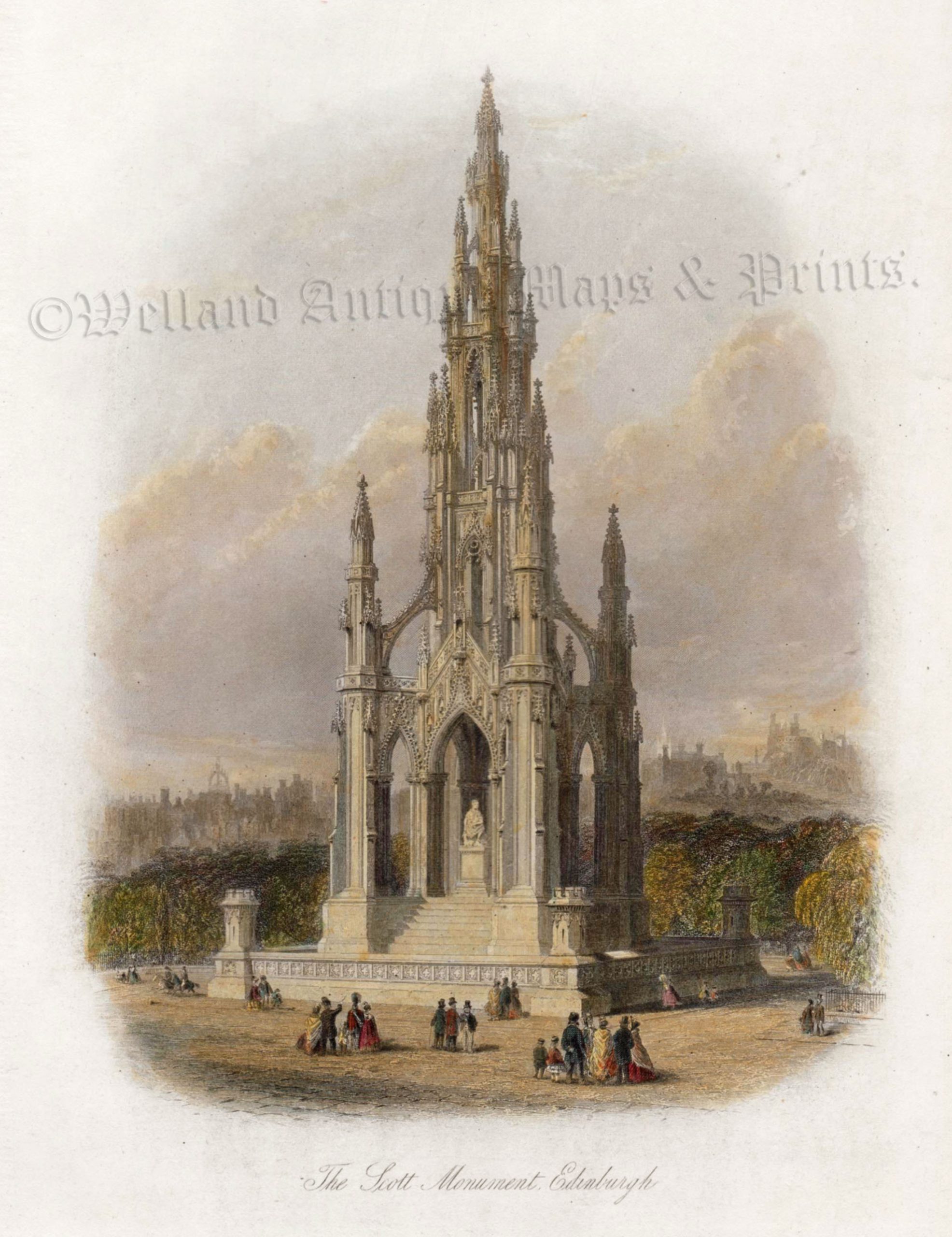 'The Scott Monument Edinburgh' by James Virtue c.1868 - Welland Antique ...