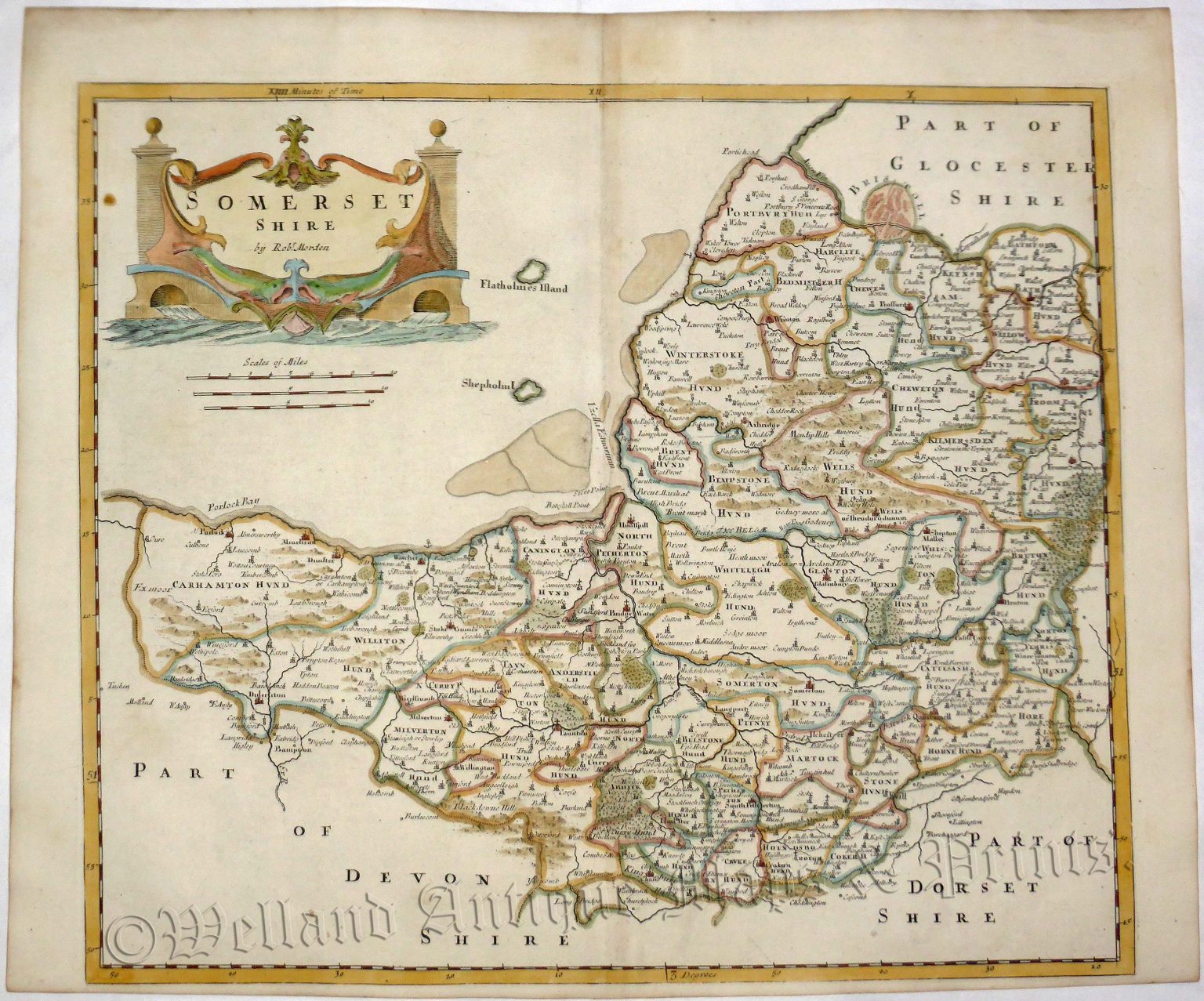 'SOMERSET SHIRE Divided into its HUNDREDS' by Emanuel Bowen (ex General ...