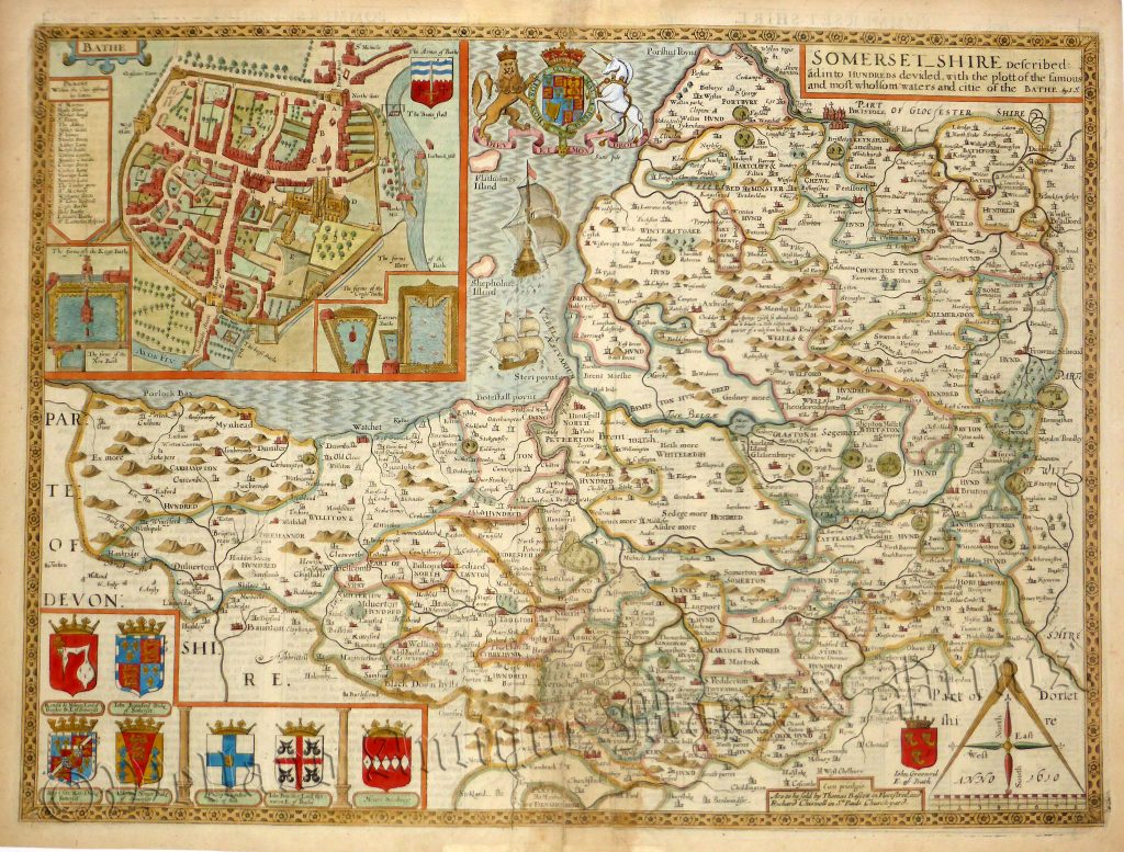 'A MAPP of the County of SOMERSET, with its Hundreds' by R. Blome c ...