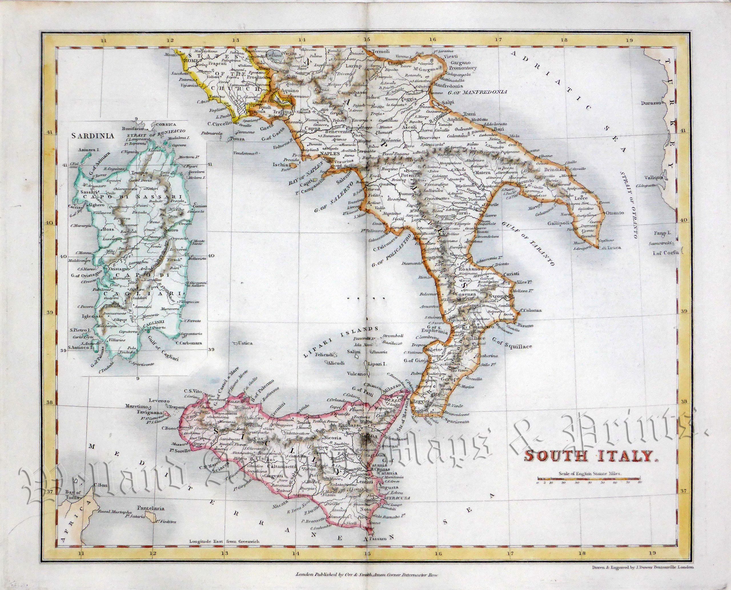 'SOUTH ITALY.' by John Dower c.1836 - Welland Antique Maps