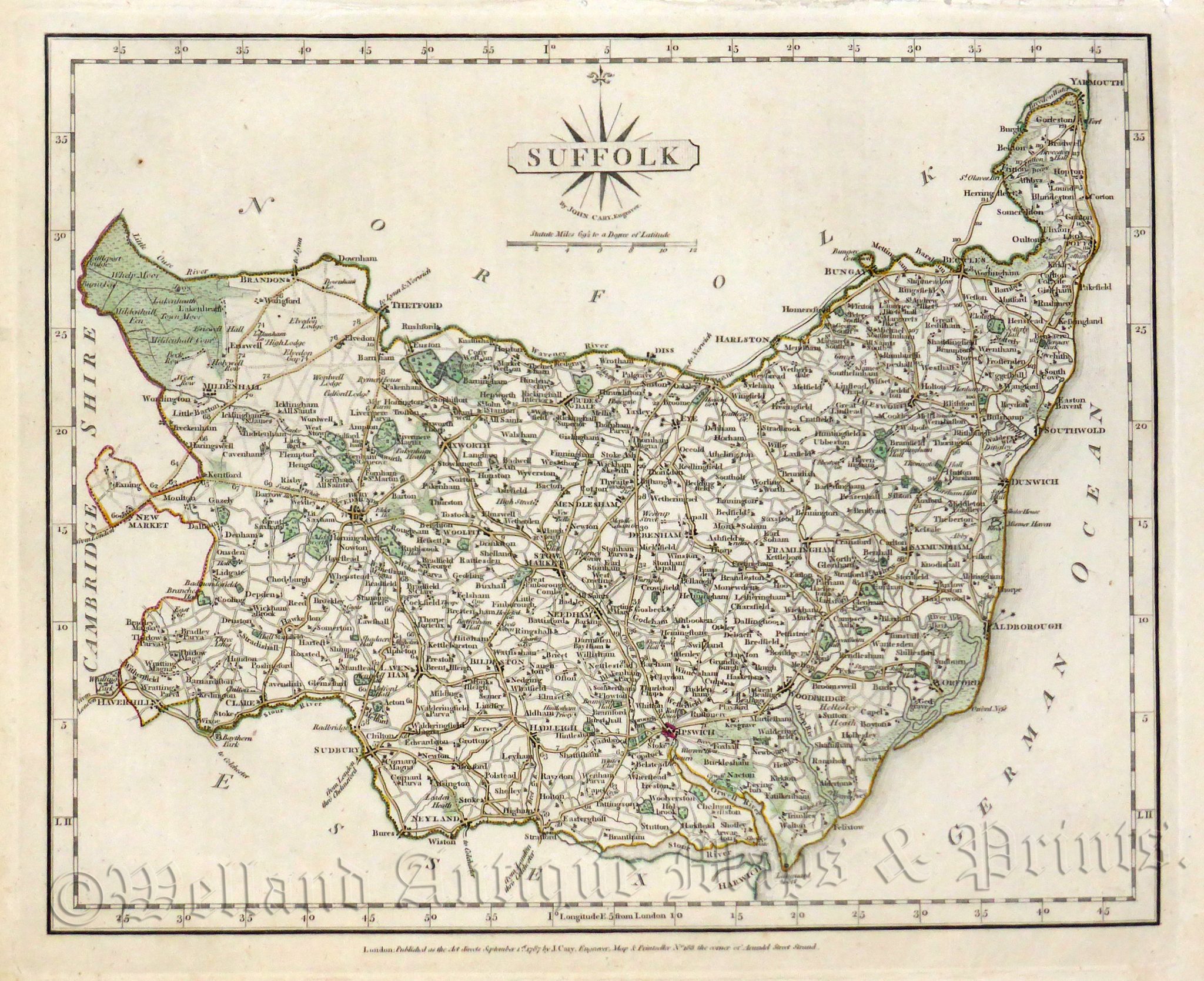 'SUFFOLK.' by Joshua Archer c.1860 - Welland Antique Maps