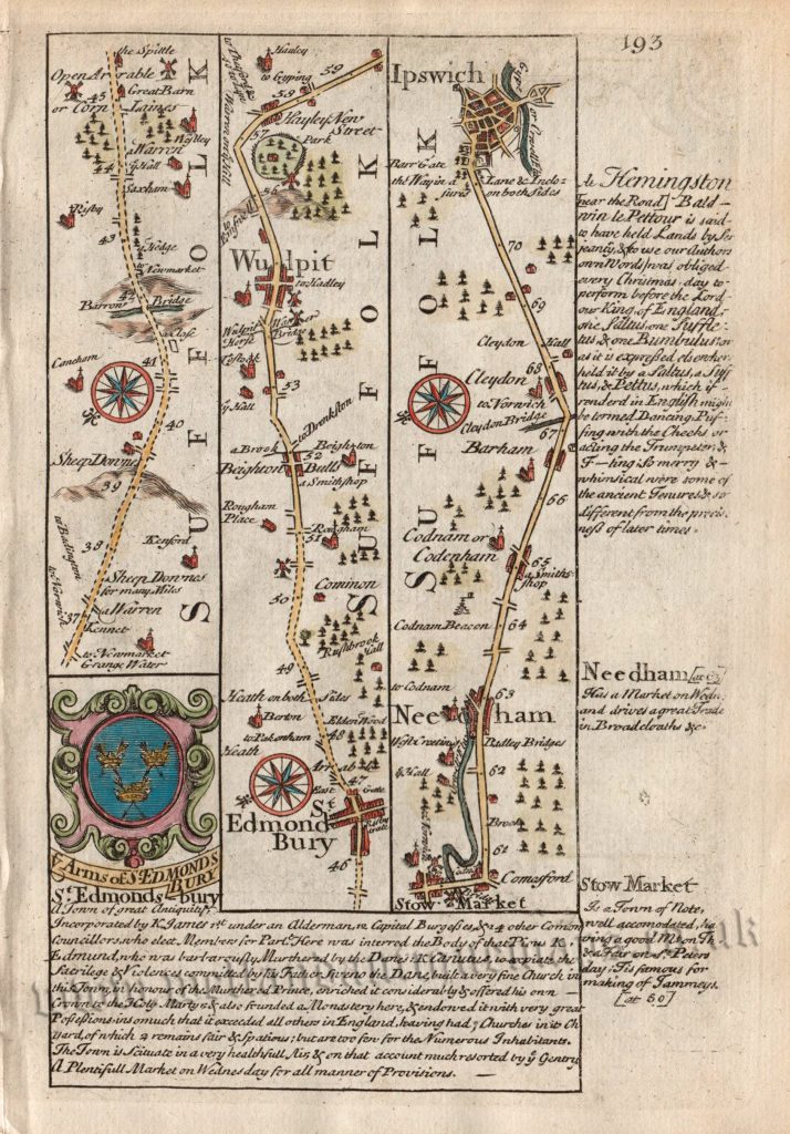 'A MAP of SUFFOLK' by J. Owen & E. Bowen of c.1720-1764 (double sided ...