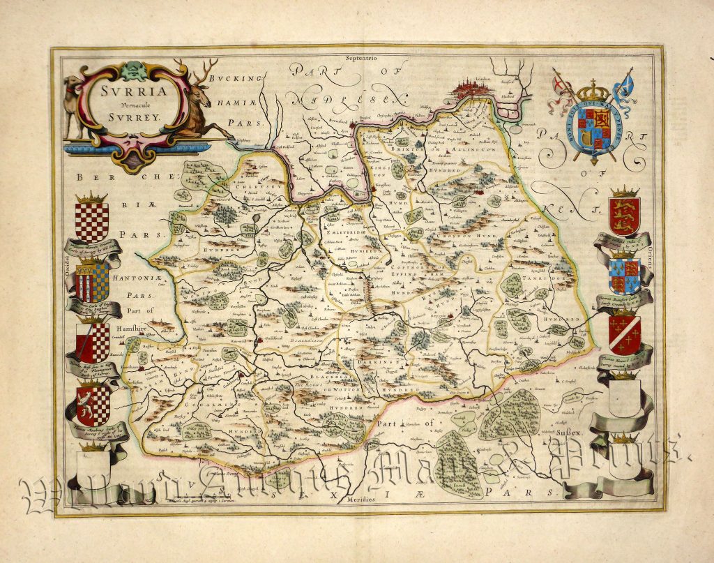 'A Map of SURREY S.W. from London' by T. Badeslade / W. H. Toms c.1741 ...