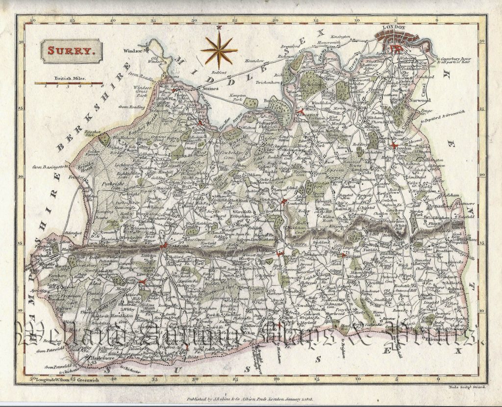 'SURREY' by W. Hughes c.1868 - Welland Antique Maps