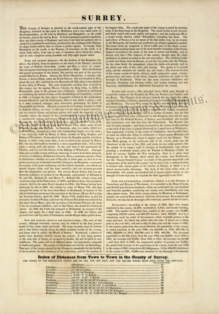 'SURREY.' by James Pigot & Co. c.1830 [First Edition on Linen with Text ...