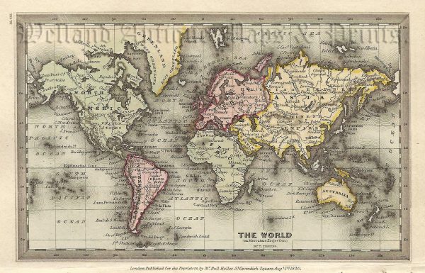 'THE WORLD (on Mercator's Projection)' by T. Starling c.1832 - Welland ...