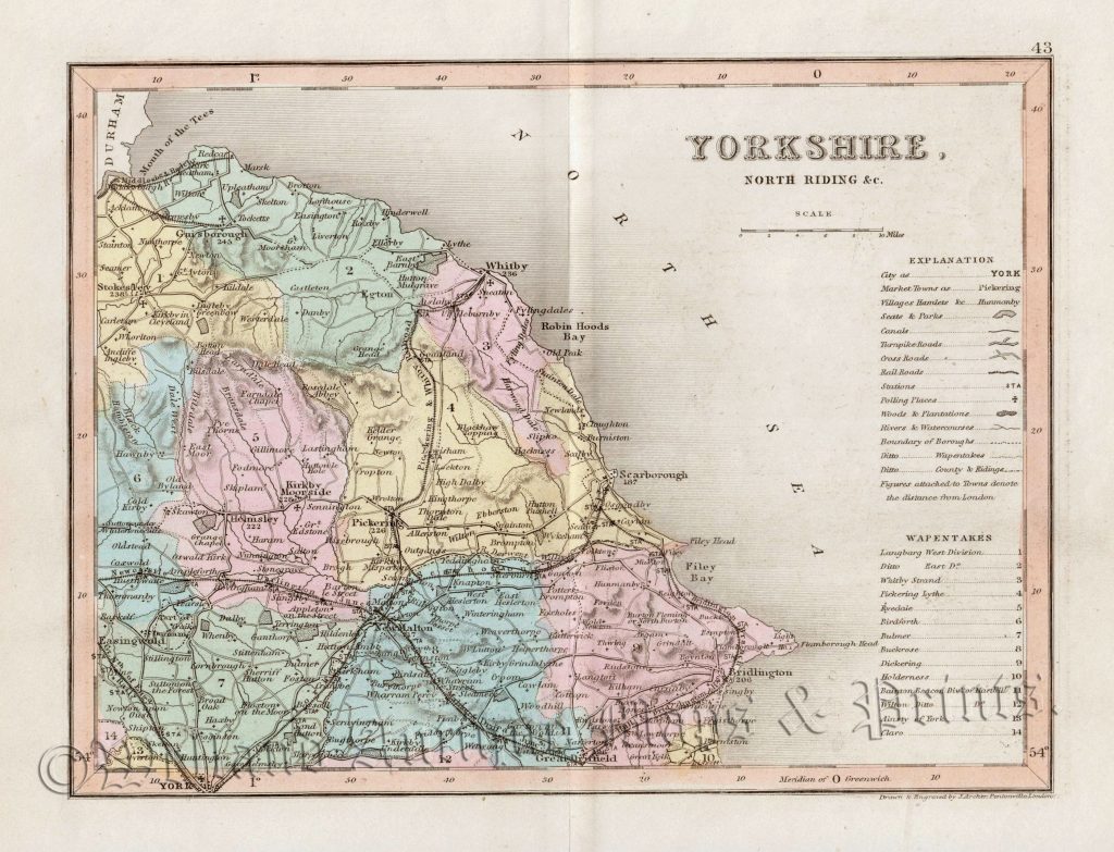 'YORKSHIRE' (on 4 Sheets) by Joshua Archer c.1855 - Welland Antique Maps
