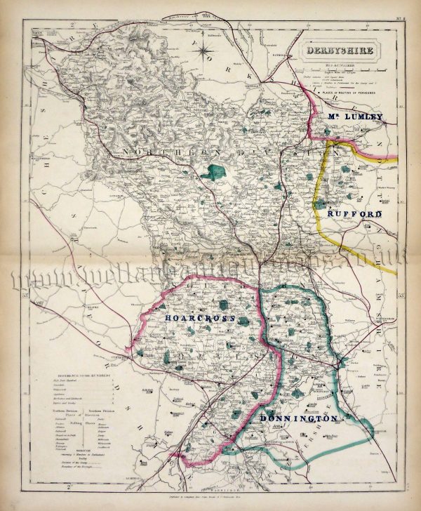 ‘DERBYSHIRE’ (Hobson Fox Hunting Map) By J. & C. Walker c.1850 ...