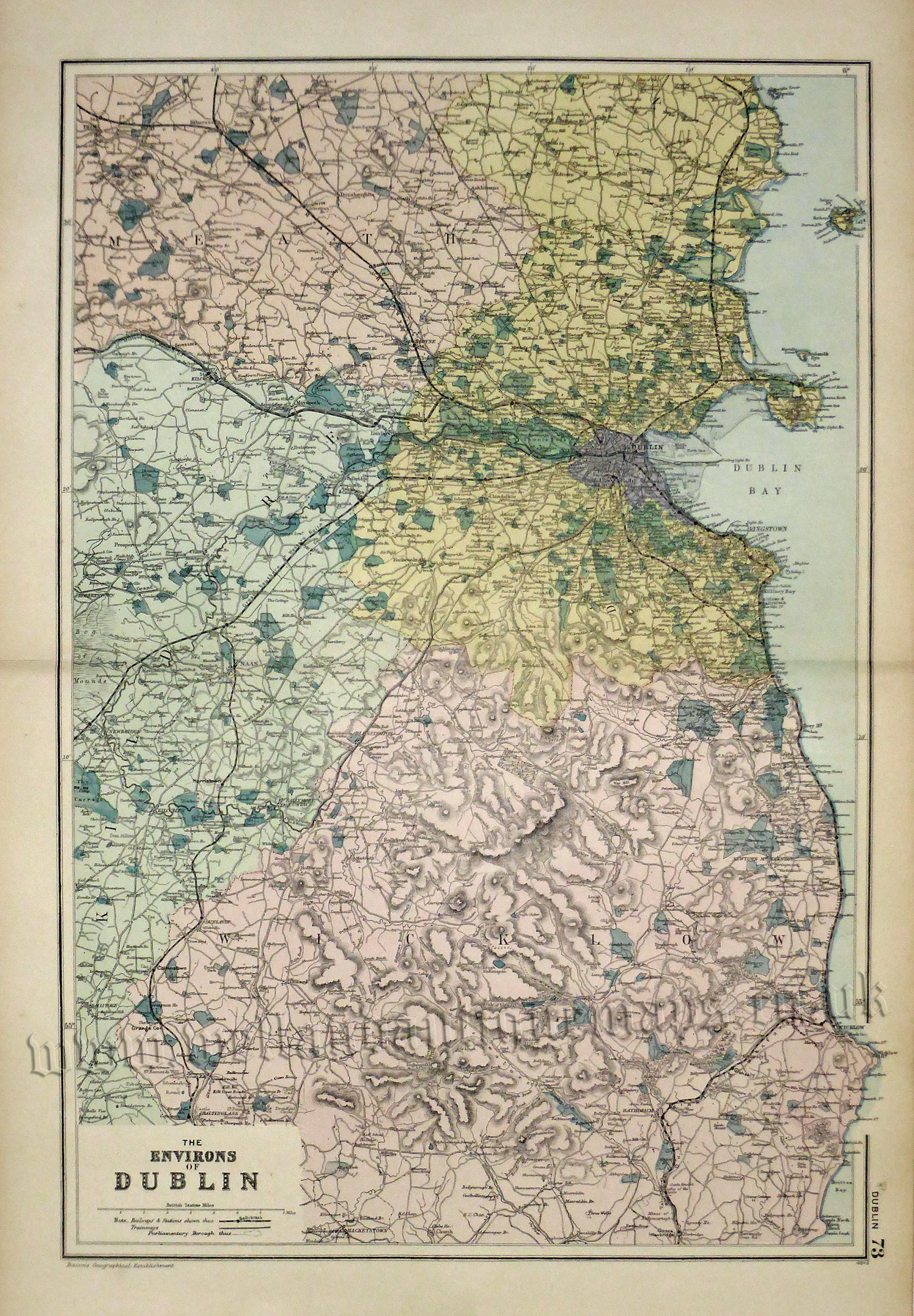 'THE ENVIRONS OF DUBLIN' by G. W. Bacon c.1898 - Welland Antique Maps