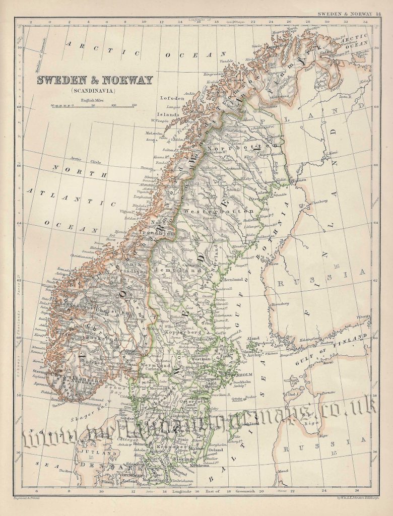 'SWEDEN & NORWAY' by Sydney Hall c.1843 - Welland Antique Maps