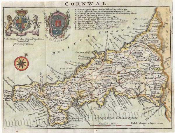 'CORNWAL.' by Samuel Simpson c.1746 - Welland Antique Maps