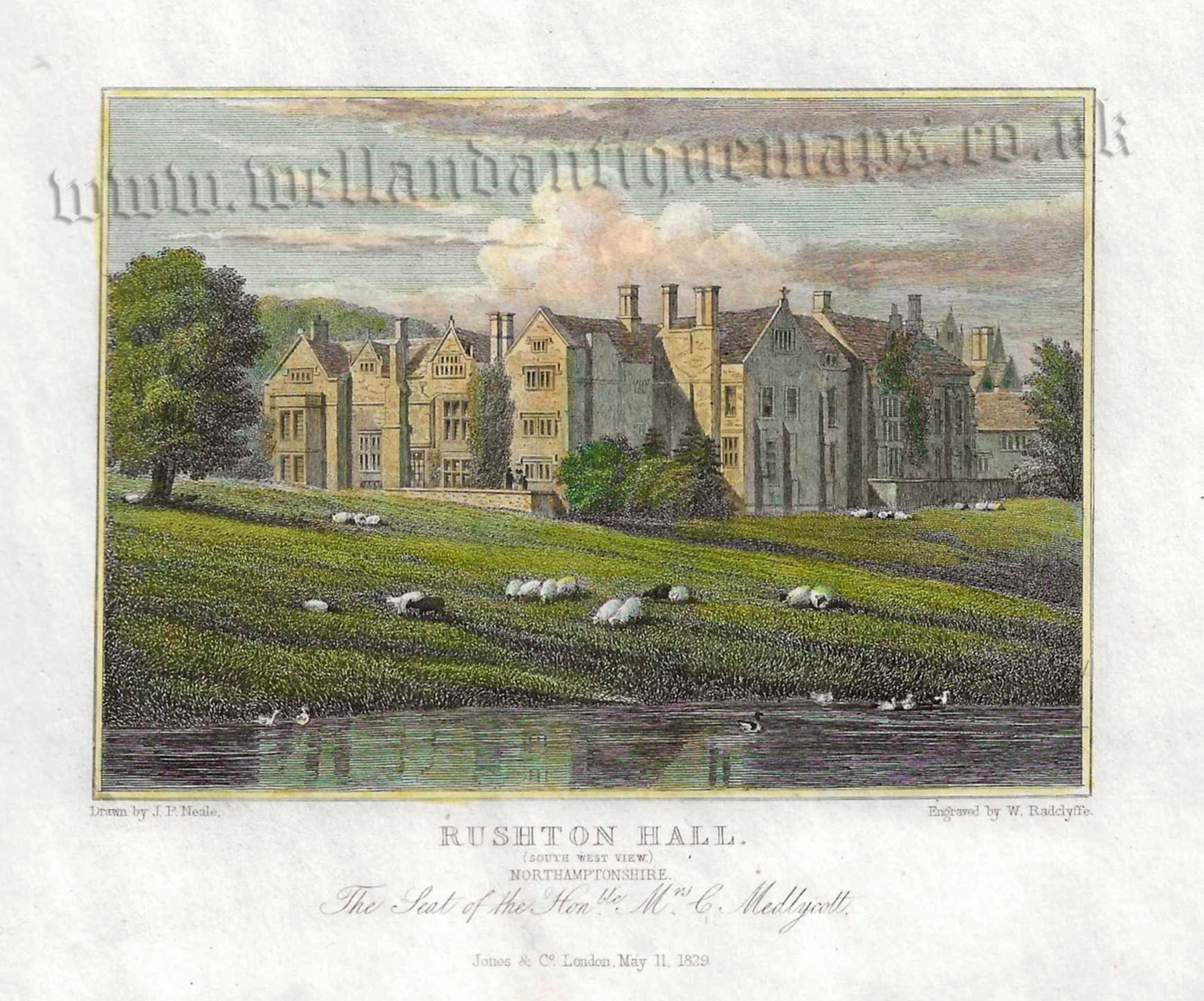 'RUSHTON HALL. (SOUTH WEST VIEW) NORTHAMPTONSHIRE by J. P. Neale / W ...