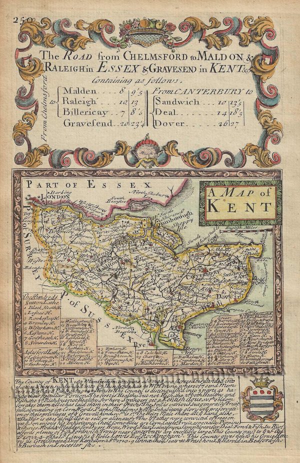 'A MAP of KENT' by J. Owen & E. Bowen c.1720 - Welland Antique Maps