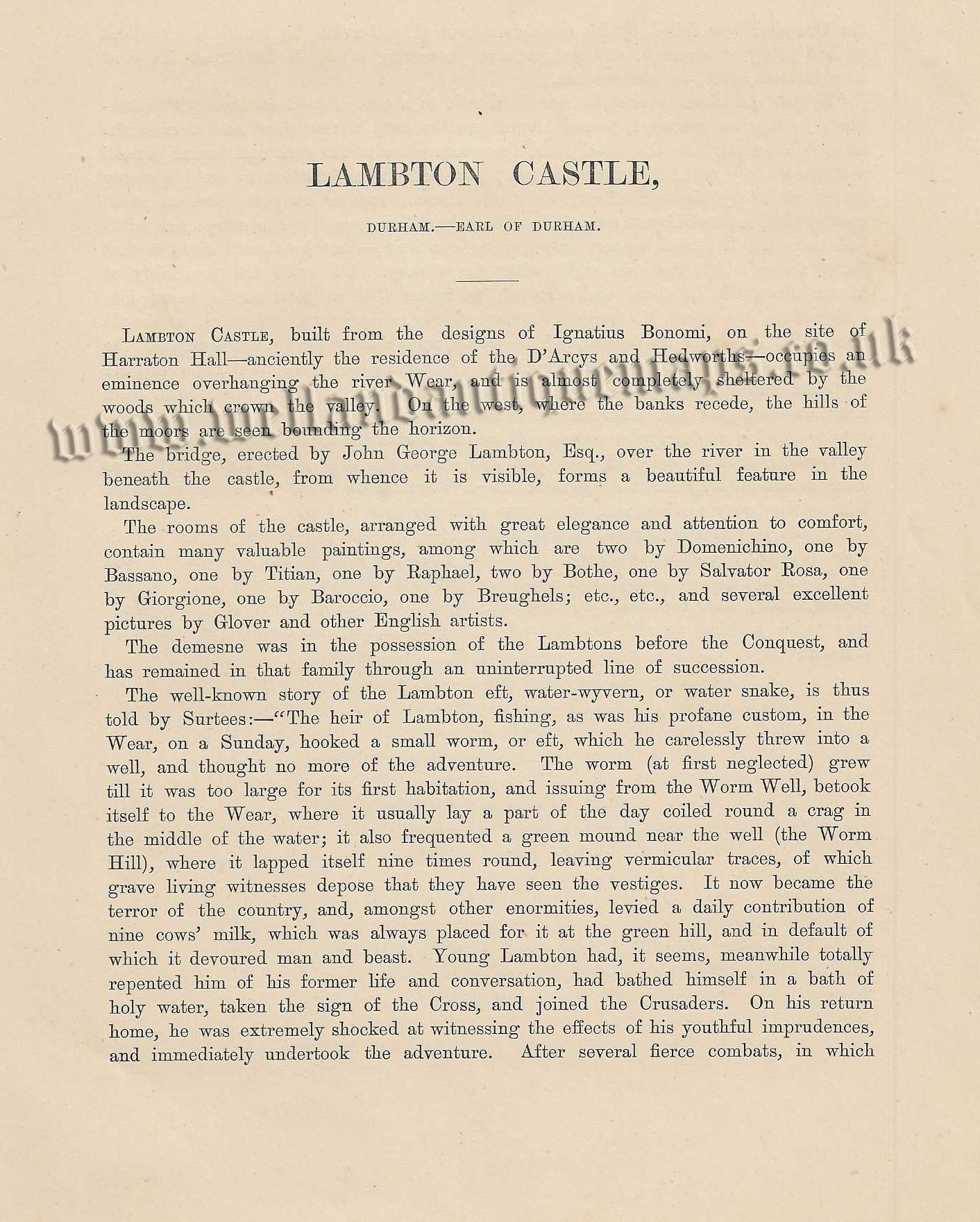 'LAMBTON CASTLE’ (Durham) by A. F. Lydon / B. Fawcett / F. O. Morris c ...