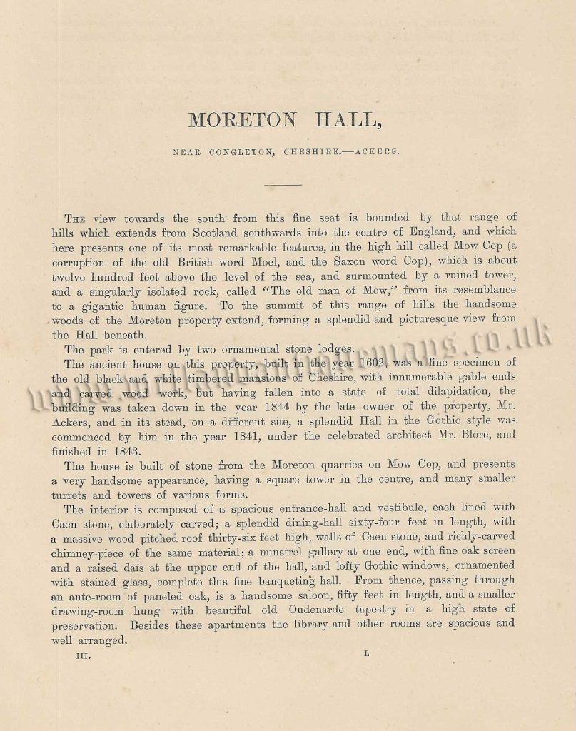 'MORETON HALL.' [Great Moreton Hall, Cheshire]by A. F. Lydon / B ...