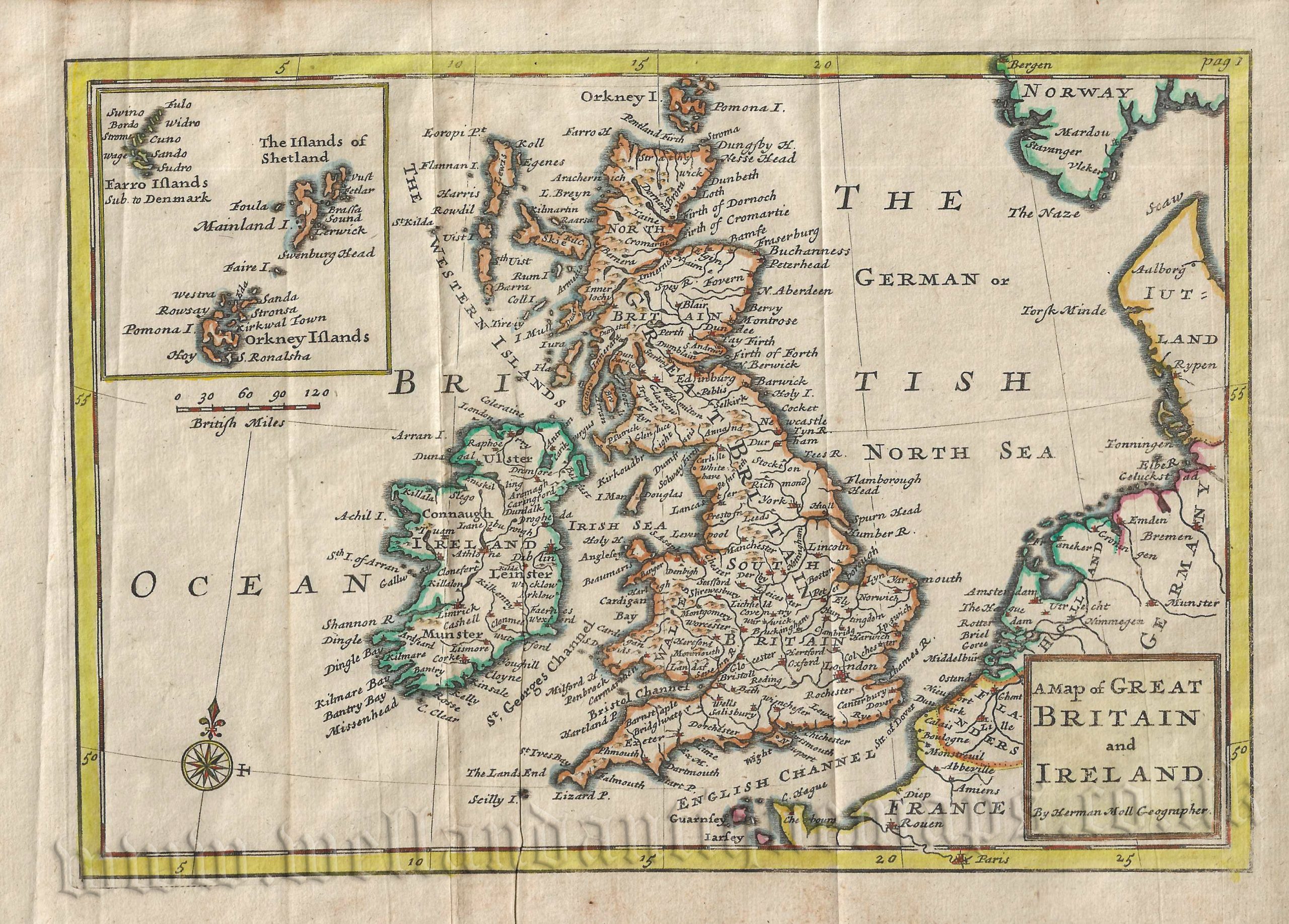 ‘A Map of GREAT BRITAIN and IRELAND by Herman Moll Geographer.' c.1738 ...
