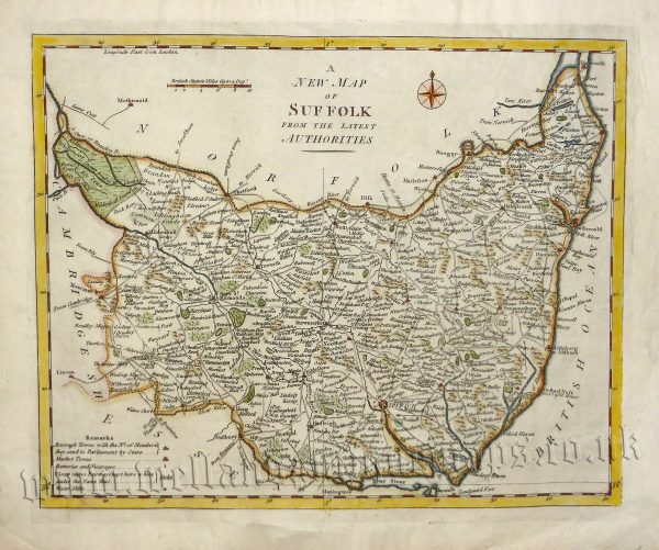 'A NEW MAP OF SUFFOLK FROM THE LATEST AUTHORITIES' by John Lodge c.1795 ...